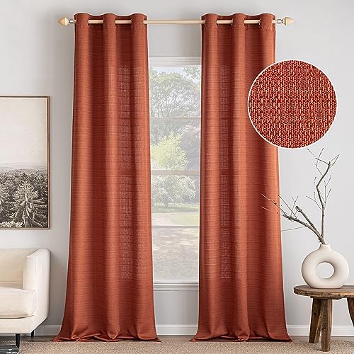 MIULEE Burnt Orange Linen Curtains 72 Inch Length 2 Panels Set for Living Room Bedroom Privacy Fall Farmhouse Burlap Weave Rust Semi Sheer Grommet Light Filtering Window Drapes, W37xL72, Terracotta