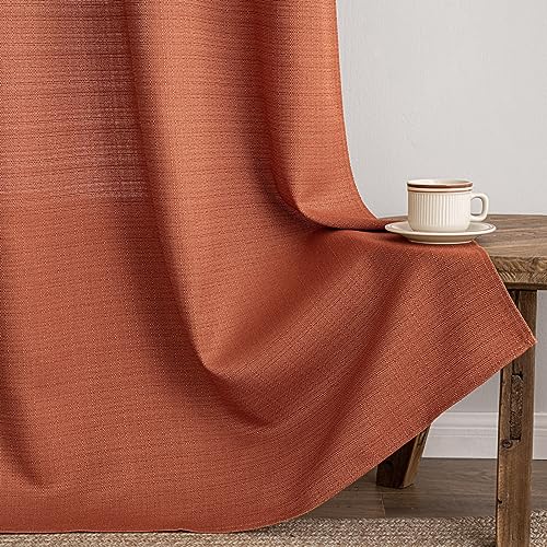 MIULEE Burnt Orange Linen Curtains 72 Inch Length 2 Panels Set for Living Room Bedroom Privacy Fall Farmhouse Burlap Weave Rust Semi Sheer Grommet Light Filtering Window Drapes, W37xL72, Terracotta