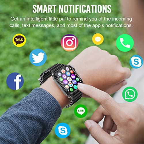 Indekos Smart Watches for Men Women,1.85" Big LCD Screen Bluetooth Calling Sport Rugged Fitness Tracker IP67 Life Waterproof Smartwatches Compatible with iPhone Android Phones (Black)