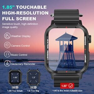 Indekos Smart Watches for Men Women,1.85" Big LCD Screen Bluetooth Calling Sport Rugged Fitness Tracker IP67 Life Waterproof Smartwatches Compatible with iPhone Android Phones (Black)