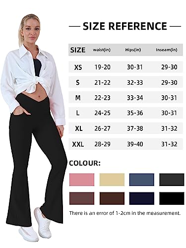 Cicendy Flare Yoga Pants with Pockets for Women,High Waisted V Crossover Bootcut Yoga Leggings Stretchy Casual Workout Pants Black