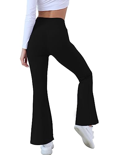 Cicendy Flare Yoga Pants with Pockets for Women,High Waisted V Crossover Bootcut Yoga Leggings Stretchy Casual Workout Pants Black