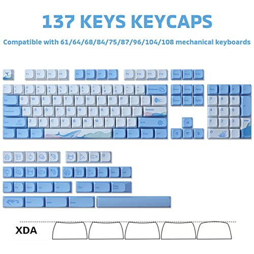 Hyekit PBT Keycaps 137 Keys Melody of The Sea Keycaps Dye-Sublimation Cute Keycaps XDA Profile for Cherry Gateron MX Switches Mechanical Keyboards