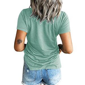 Sunborui Women's Summer Short Sleeve V Neck T Shirts Pocket Solid Loose Casual Tee Tops (Light Green,Medium)