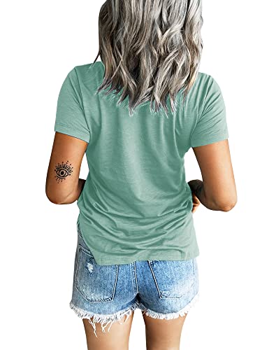 Sunborui Women's Summer Short Sleeve V Neck T Shirts Pocket Solid Loose Casual Tee Tops (Light Green,Medium)