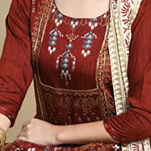 Lagi Women Straight Printed 3/4 Sleeves Rayon Kurti Pant and Dupatta Set, Rust [M]