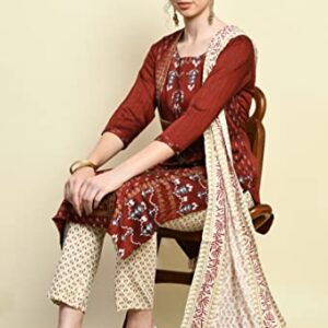 Lagi Women Straight Printed 3/4 Sleeves Rayon Kurti Pant and Dupatta Set, Rust [M]