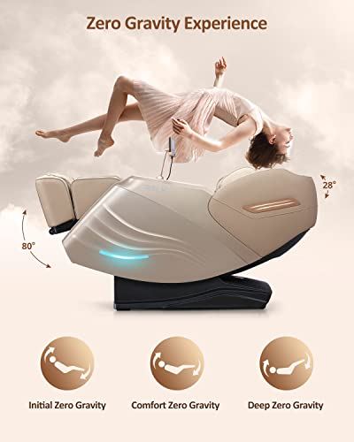 RELX Massage Chair Full Body Zero Gravity SL-Track Shiatsu Massage Chair, 12 Modes, Airbag Massage, with Yoga Stretch, Foot Massage, AI Control（Cream）