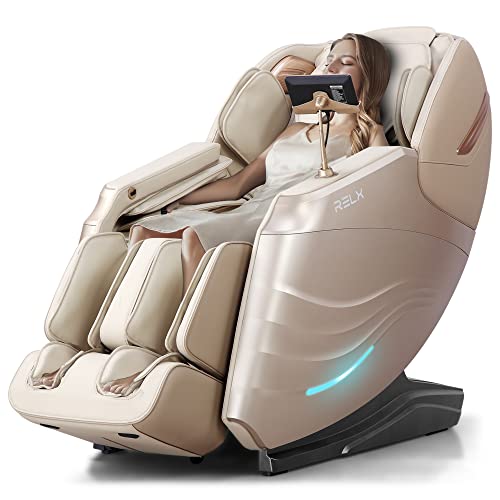 RELX Massage Chair Full Body Zero Gravity SL-Track Shiatsu Massage Chair, 12 Modes, Airbag Massage, with Yoga Stretch, Foot Massage, AI Control（Cream）