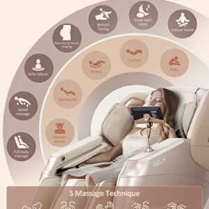 RELX Massage Chair Full Body Zero Gravity SL-Track Shiatsu Massage Chair, 12 Modes, Airbag Massage, with Yoga Stretch, Foot Massage, AI Control（Cream）