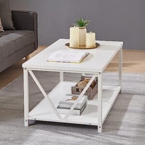 EXCEFUR Rustic Coffee Table, Modern Living Room Table with Storage Shelf, White Oak