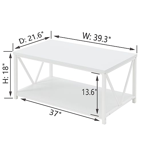 EXCEFUR Rustic Coffee Table, Modern Living Room Table with Storage Shelf, White Oak