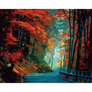 filaslft paint by number for adults, forest path paint by numbers for adults beginner, maple leaf painting by number diy landscape painting,perfect for home wall decoration 16x20 inch.