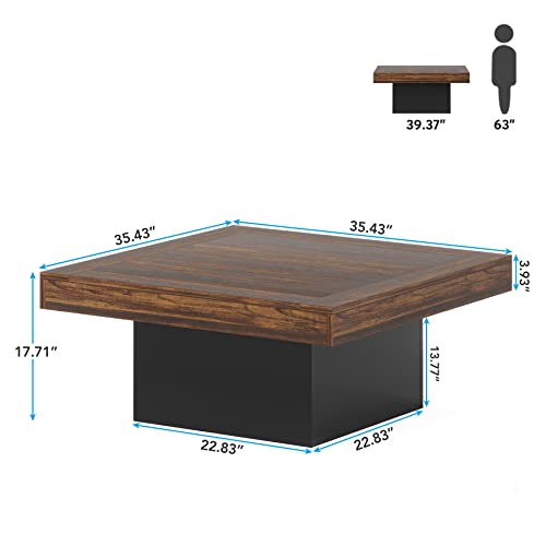 LITTLE TREE Farmhouse Square LED Engineered Wood Living Room Rustic Low Coffee Tables, Black & Brown