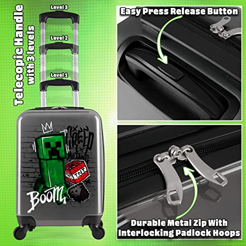 Minecraft Carry On Suitcase for Kids Creeper Cabin Bag with Wheels Luggage Bag for Boys Carry On Travel Bag with Wheels and Handle Small Suitcase with Wheels