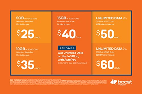 Boost Mobile Prepaid SIM Card | Unlimited Talk & Text | Choose Your Perfect Plan Activation Kit | Pay As You Go I No Contracts