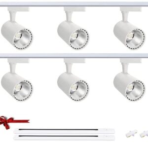 6-Lights Track Lighting Compelete Kit, 20W LED Track Lighting System 3000K Warm White Track Ceiling Light Fixture with Extra 6.5ft Track Rails Track Lighting Heads (6 Heads 3000k kit White)