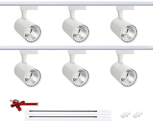 6-Lights Track Lighting Compelete Kit, 20W LED Track Lighting System 3000K Warm White Track Ceiling Light Fixture with Extra 6.5ft Track Rails Track Lighting Heads (6 Heads 3000k kit White)