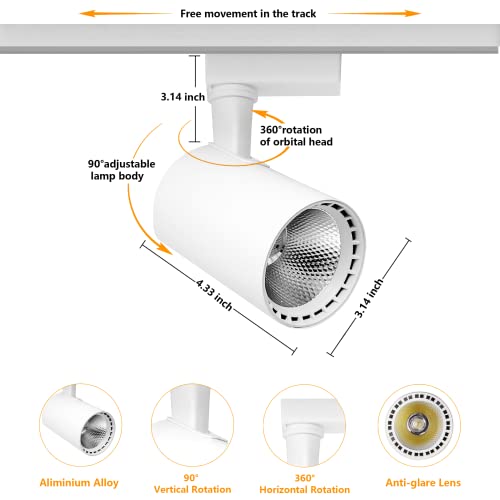 6-Lights Track Lighting Compelete Kit, 20W LED Track Lighting System 3000K Warm White Track Ceiling Light Fixture with Extra 6.5ft Track Rails Track Lighting Heads (6 Heads 3000k kit White)