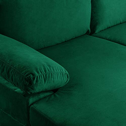 Casa Andrea Milano Modern Large Velvet Fabric U-Shape Sectional Sofa, Double Extra Wide Chaise Lounge Couch with Gold Legs, Green