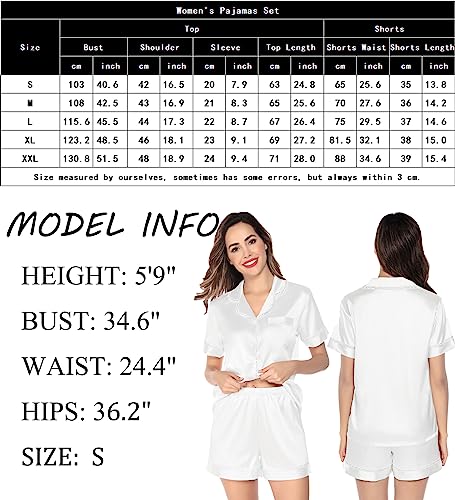 SWOMOG Mommy and Me Pajamas Womens Pajama Sets Satin Silk Pjs 2 Piece Short Sleeves Lace Lounge Shorts Button Up Pj Sleepwear White