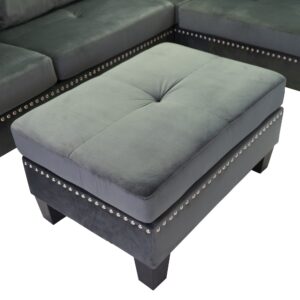 Casa Andrea Milano 3-Piece Velvet with Nailhead Trim Sectional Sofa and Ottoman Set, Large, 78"D x 101"W x 32"H, Dark Grey