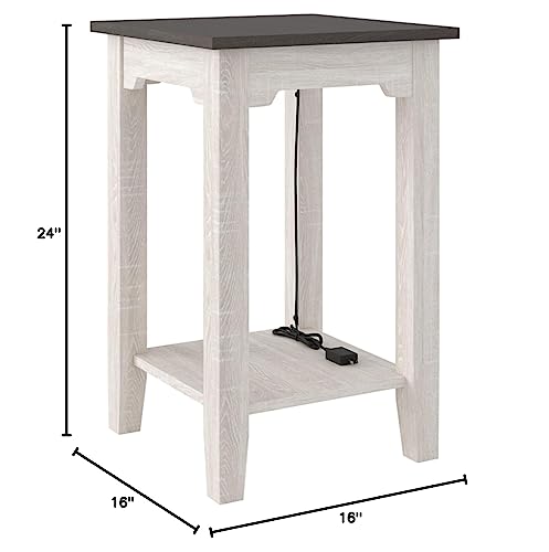 Signature Design by Ashley Dorrinson Farmhouse Coffee Table, Antique White & Brown & Dorrinson Square Chair Side End Table with Lower Fixed Shelf and USB Charging Port, Antique White & Brown