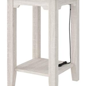 Signature Design by Ashley Dorrinson Farmhouse Coffee Table, Antique White & Brown & Dorrinson Square Chair Side End Table with Lower Fixed Shelf and USB Charging Port, Antique White & Brown