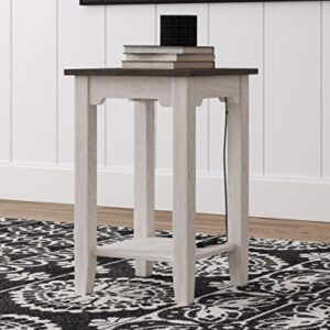 Signature Design by Ashley Dorrinson Farmhouse Coffee Table, Antique White & Brown & Dorrinson Square Chair Side End Table with Lower Fixed Shelf and USB Charging Port, Antique White & Brown