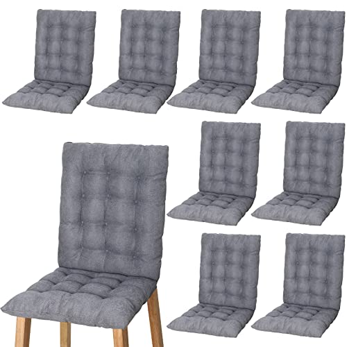 Pinkunn 8 Pieces Patio Chair Cushion with Tie 16 x 37 x 3 Inch Outdoor High Back Rocking Chair Cushion Tufted Pillow Fade Resistant Seasonal All Weather Replacement Seat Cushions Gray