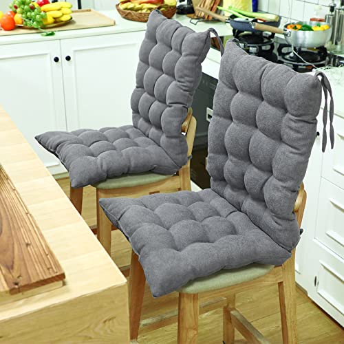 Pinkunn 8 Pieces Patio Chair Cushion with Tie 16 x 37 x 3 Inch Outdoor High Back Rocking Chair Cushion Tufted Pillow Fade Resistant Seasonal All Weather Replacement Seat Cushions Gray