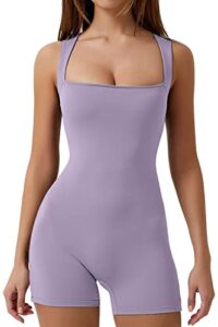 qinsen women's short seamless sleeveless leisure yoga workout gym jumpsuit for summer purple m