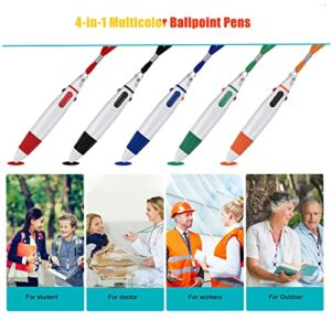 TIESOME Retractable Shuttle Pens with Neck Lanyard, 5 Pieces 4-in-1 Ballpoint Pens Multicolor Pens with Lanyard on Top for Office School Supplies Students Gifts Party Favors