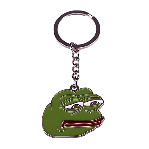 pologmase Sad Frog Metal KeyChain Funny Green Frog Keyring Key Holder Car Key Chain Ring For Men Women Bag Accessories Gift