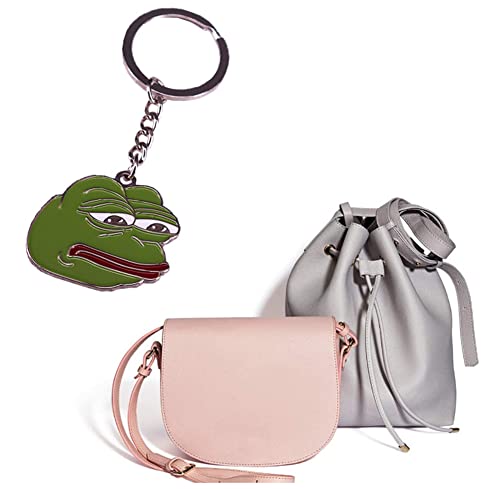 pologmase Sad Frog Metal KeyChain Funny Green Frog Keyring Key Holder Car Key Chain Ring For Men Women Bag Accessories Gift