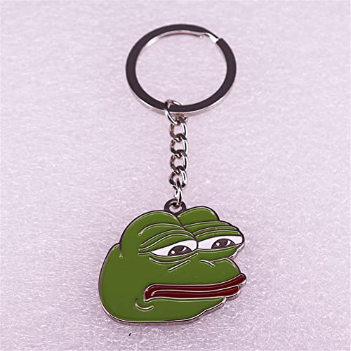 pologmase Sad Frog Metal KeyChain Funny Green Frog Keyring Key Holder Car Key Chain Ring For Men Women Bag Accessories Gift