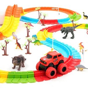 race track cars for boys girls kids race car track with dinosaur toys up race car toy cars set birthday gifts for 3 4 5 6 year old boys girls 105pcs