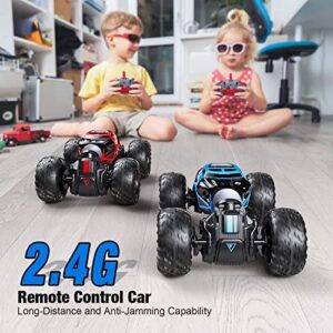 Powerextra Gesture Rc Car, 4WD 2.4GHz Remote Control Car, Double Side Transform Off Road Rc Stunt Car, Two Rechargeable Batteries, 50+ Mins Play Car for 6-12 Year Old Boys & Girls