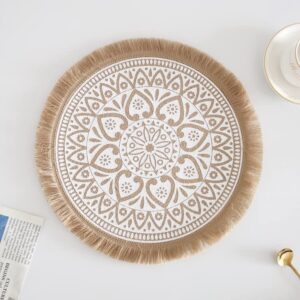 gorinskani 2 pieces of cotton thread embroidery table mat jute table mat decoration mat round tassel side table mat heat insulation mat anti-slip kitchen mat home decoration (tassel style e)