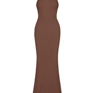 REORIA Women's Summer Sexy Casual Lounge Tank Long Dress Elegant Wedding Guest Sleeveless Halter Neck Bodycon Maxi Dresses Coffee Medium