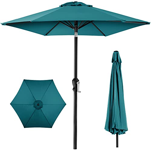 Best Choice Products 10ft Outdoor Steel Polyester Market Patio Umbrella w/Crank, Easy Push Button, Tilt, Table Compatible - Cerulean