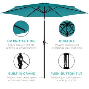 Best Choice Products 10ft Outdoor Steel Polyester Market Patio Umbrella w/Crank, Easy Push Button, Tilt, Table Compatible - Cerulean