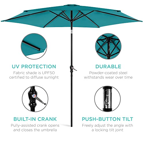 Best Choice Products 10ft Outdoor Steel Polyester Market Patio Umbrella w/Crank, Easy Push Button, Tilt, Table Compatible - Cerulean