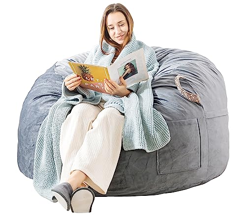 WhatsBedding [Removable Outer Cover] 3 ft Bean Bag Chairs for Adults with Filling,Stuffed Memory Foam Bean Bags with Filler,Soft Velvet Bean Bag Furniture for Teens,Machine Washble,3 Foot,Dark Gray