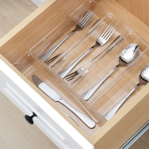 Fixwal 14pcs Drawer Organizer Set, 4-Size Clear Plastic Drawer Organizers Trays Bathroom Organizers Dresser Storage Bins Separation Box for Makeup, Kitchen Utensils, Jewelries, Gadgets, Bathroom