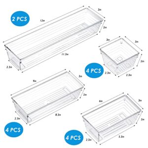 Fixwal 14pcs Drawer Organizer Set, 4-Size Clear Plastic Drawer Organizers Trays Bathroom Organizers Dresser Storage Bins Separation Box for Makeup, Kitchen Utensils, Jewelries, Gadgets, Bathroom