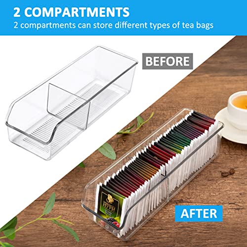 FUCDTEFC Tea Bag Organizer, Tea Bag Holder Box Storage Bin, Clear Tea Packet Plastic Drawer, Sugar Packet, Coffee, Condiment, Tea Spice Bag Holder for Kitchen Cabinet, Countertop, Fridge