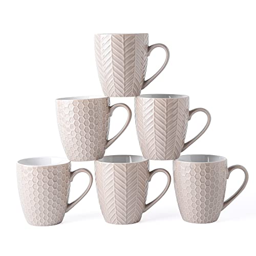 AmorArc 15oz Coffee Mugs Set of 6, Large Ceramic Coffee Mugs for Men Women Dad Mom, Modern Coffee Mugs with handle for Tea/Latte/Cappuccino/Cocoa. Dishwasher&Microwave Safe, Cinder Brown