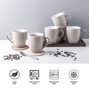 AmorArc 15oz Coffee Mugs Set of 6, Large Ceramic Coffee Mugs for Men Women Dad Mom, Modern Coffee Mugs with handle for Tea/Latte/Cappuccino/Cocoa. Dishwasher&Microwave Safe, Cinder Brown