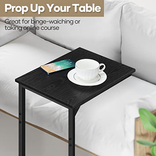 Nandae C Shaped End Table Set of 2, Sofa Table Snack Table Tray Side Table Bedside Table with Metal Frame for Laptop, Snack, Sofa Couch, Bed Living Room Bedroom, Black